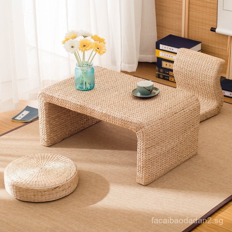 Simple Solid Wood Straw and Rattan Woven Tatami Tea Table Bay Window ...