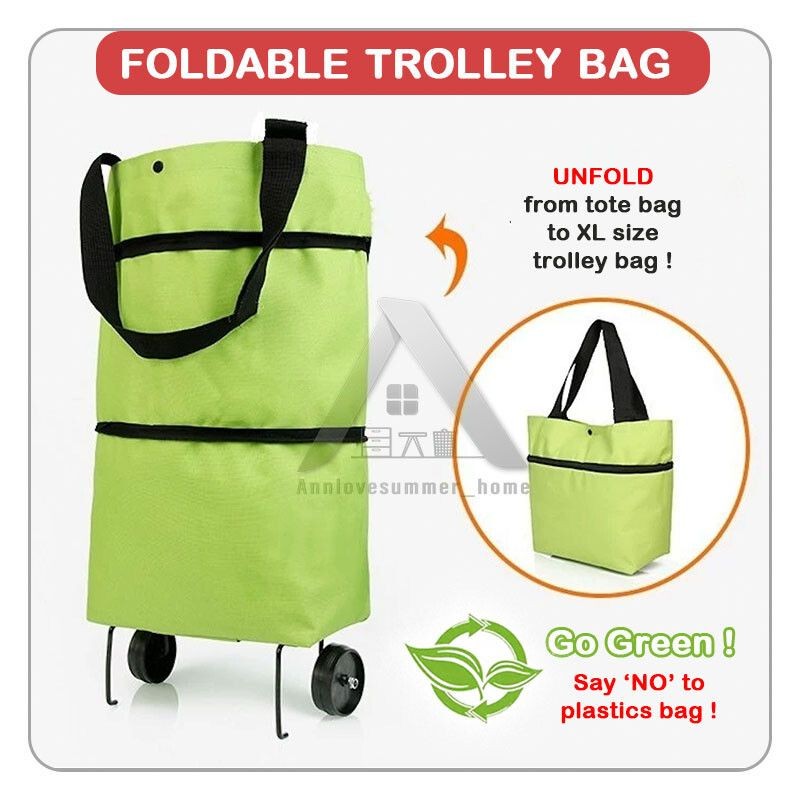 【ASH】Troli Beg Sayur Buah Beroda |Waterproof Foldable Tote Bag Shopping ...