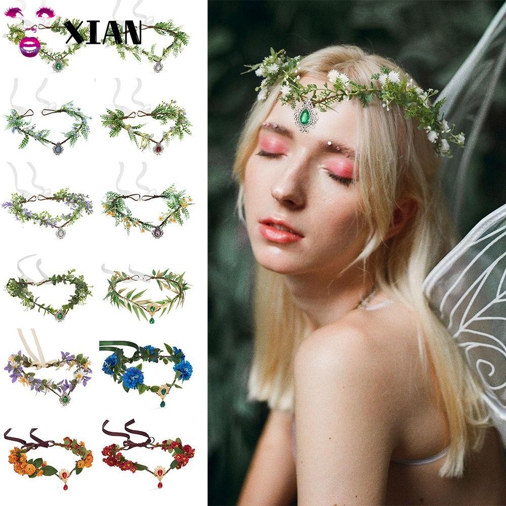 XIANSTORE Elf Headpiece, Wedding Cosplay Fairy Flower Leaf Crown ...