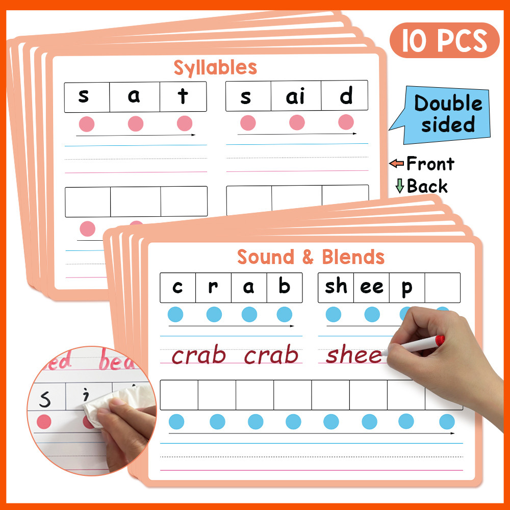10 PCS Phonemic Awareness Learning English Words Board, Double Sided ...