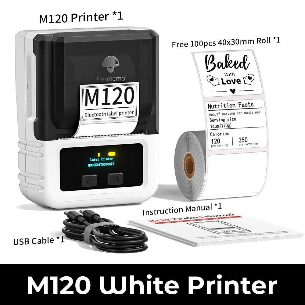 M120 Label Printer Portable Bluetooth Thermal Label Maker Wireless Mini ...