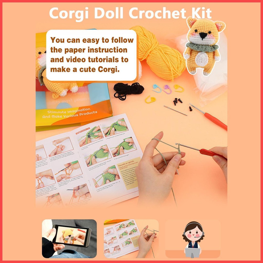 Crochet Animal Kit Corgi Doll Beginner Crochet Animals Knitting Kit ...