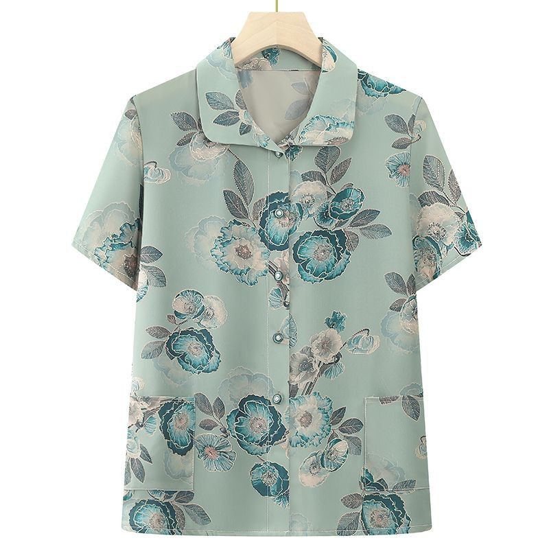 Middle-aged Elderly Mother's Clothing Short-Sleeved Shirts Grandma's ...