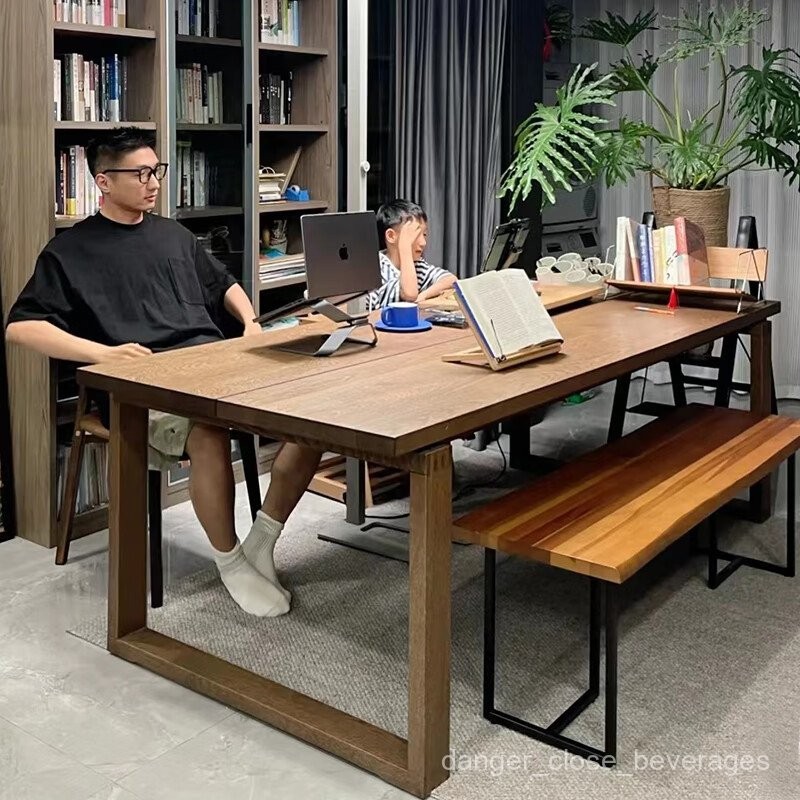 Solid Wood Dining Table Mobien Home Living Room Large Desk Log ...