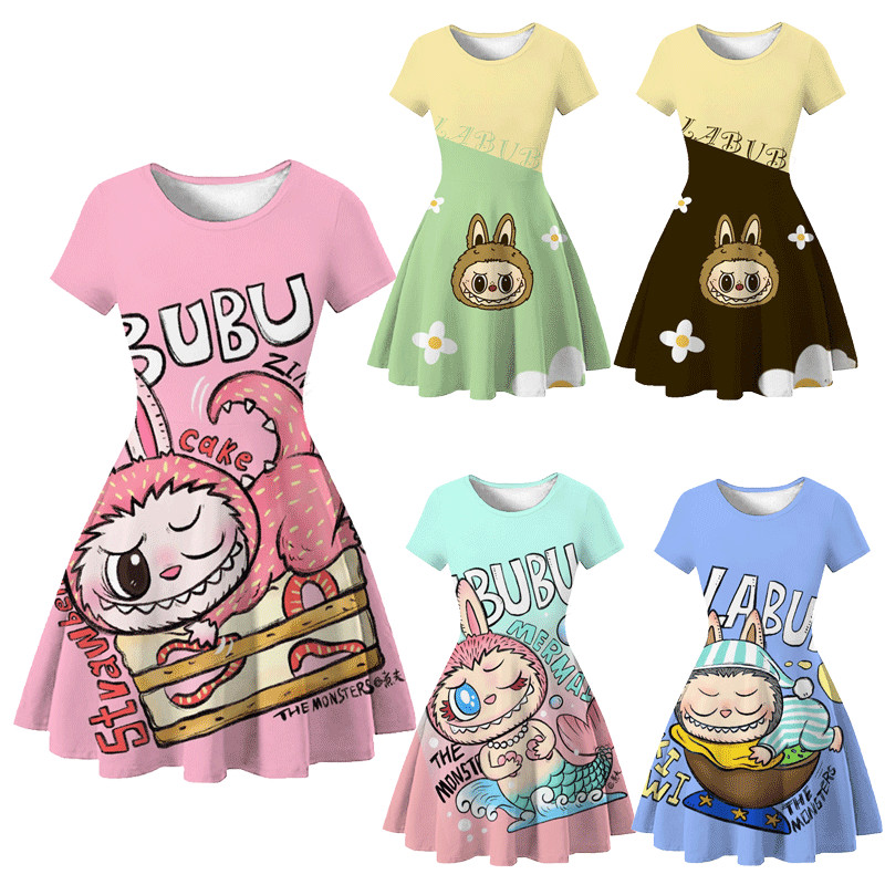 Baby Dress for Girls Cute Labubu Printed Birthday Princess Dress Kids ...