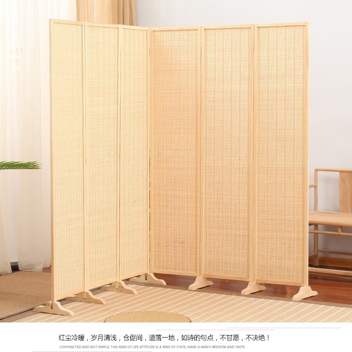 Screen Folding Mobile Accordion Partition Solid Wood Bamboo Woven Solid ...