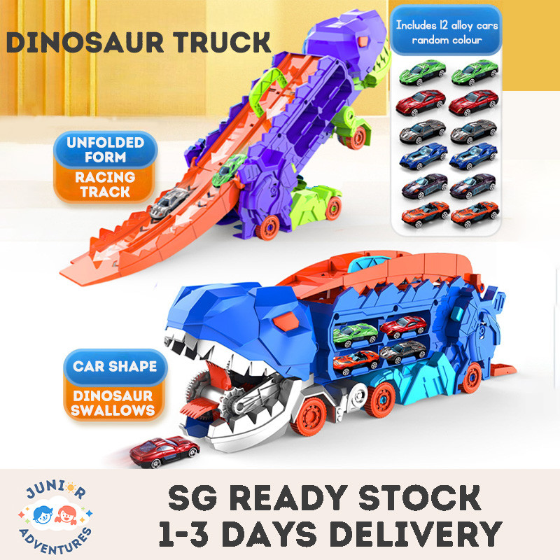 Dinosaur Truck Transforming Eating Cars Catapult Track Toy Sliding with ...