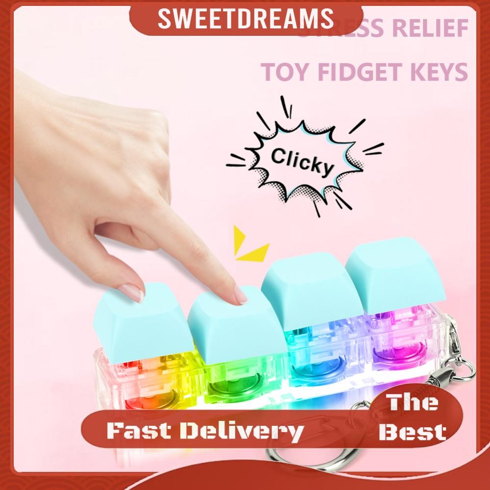 Keyboard Fidget Keychain 4 Keys Keyboard Decompression Toys with LED ...