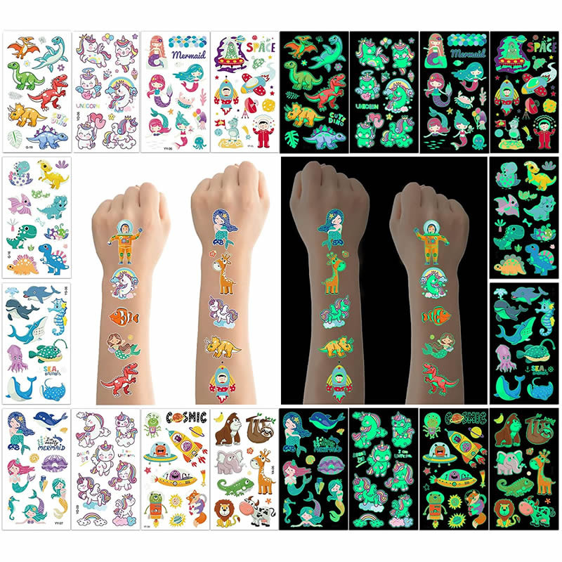 Kids Temporary Tattoo Glow Fake Tattoos Waterproof Tattoo Stickers for ...