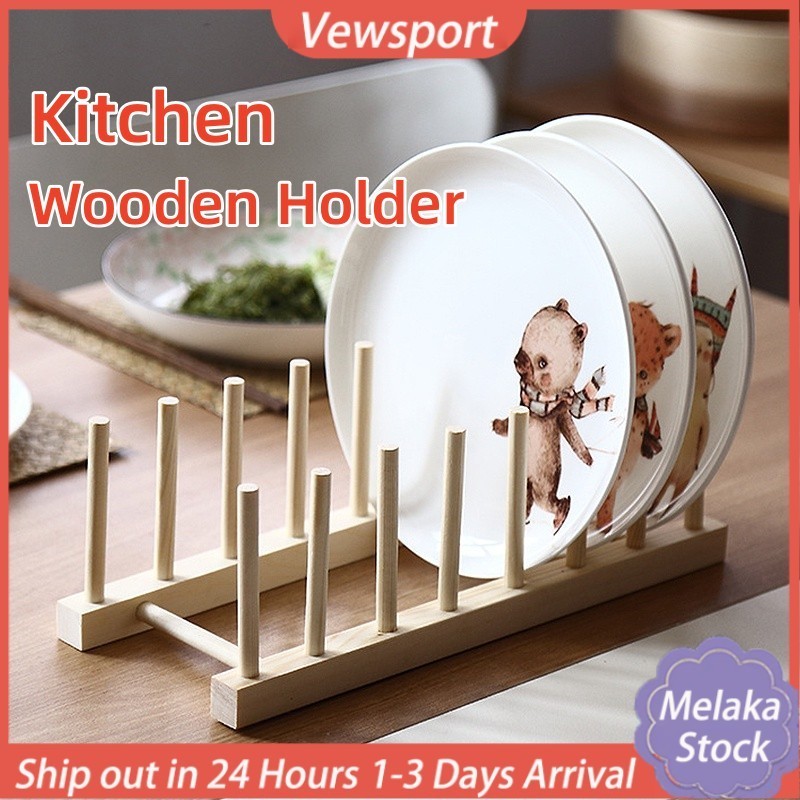 Wooden Plate Holder Dish Drain Rack / Dish Plate Rack / Bowl Organiser ...