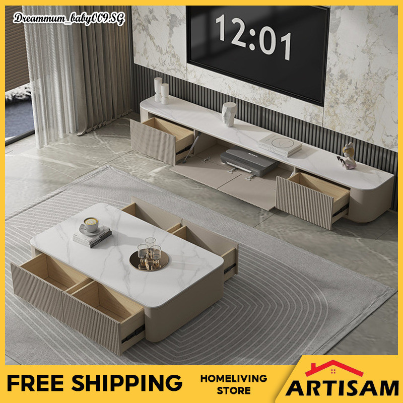 ARTISAM Solid Wood TV Console Floor-Standing Rock Slabs TV Cabinet Tv ...