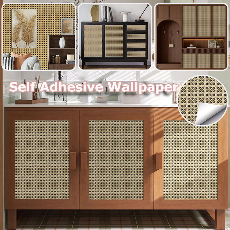 45CM×1M Self Adhesive Wallpaper Rattan Pattern Waterproof Sticker Home ...