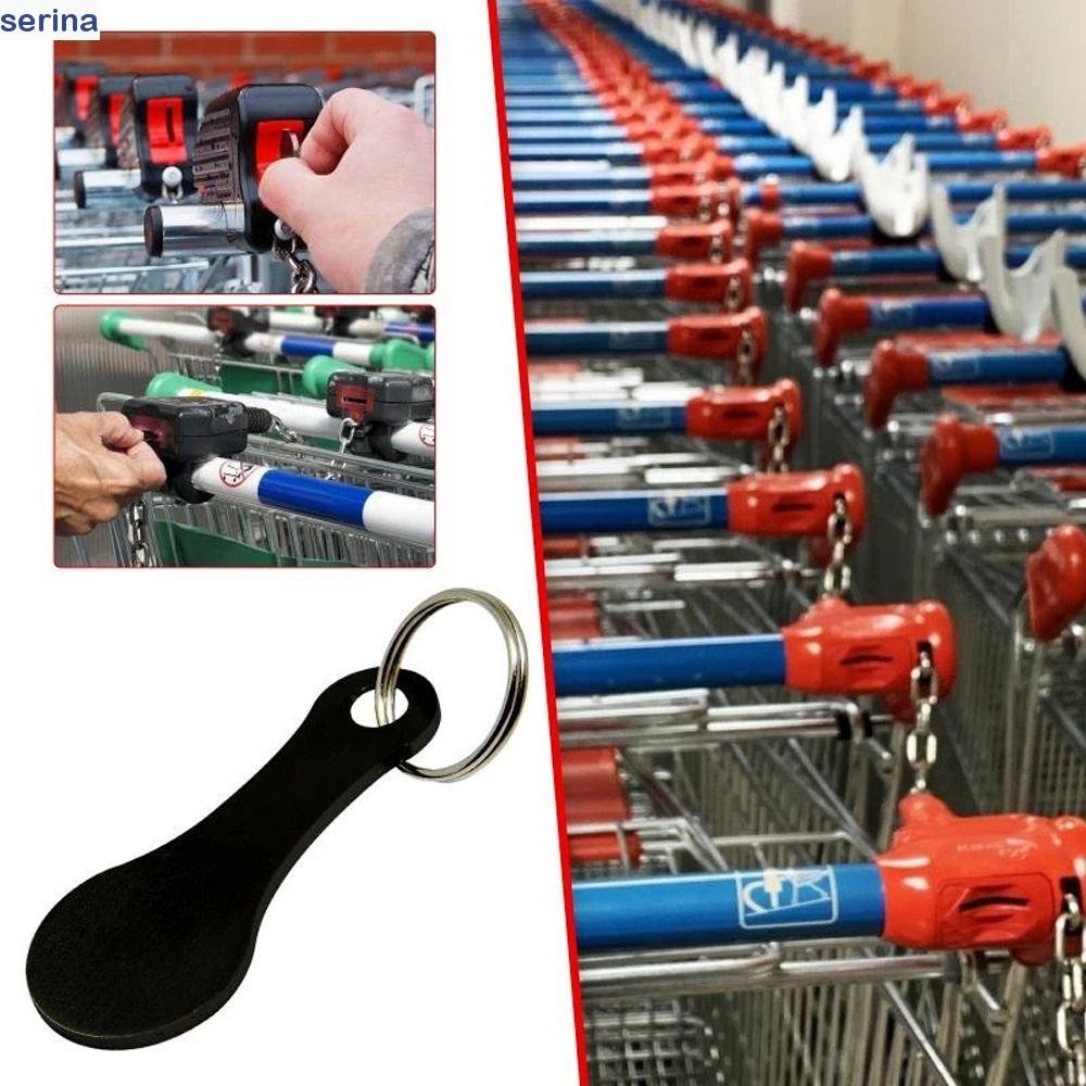 SERINA Shopping Trolley Token Silver Black Key Ring Stainless Steel ...