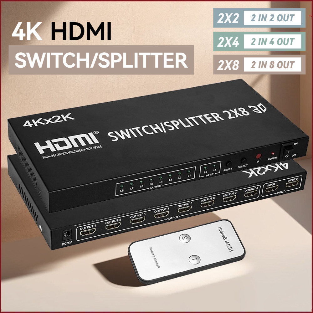 4K HDMI Switcher Splitter 2 In 8 out HDMI Switcher For PS4 DVD Camera ...