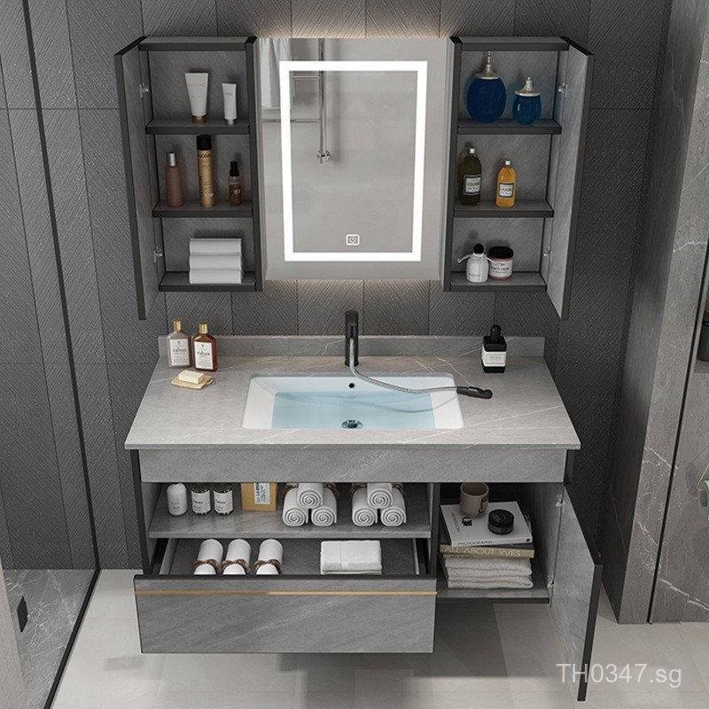 Smart Combination Wash Basin Ceramic Basin Bathroom Mirror Cabinet Rock ...