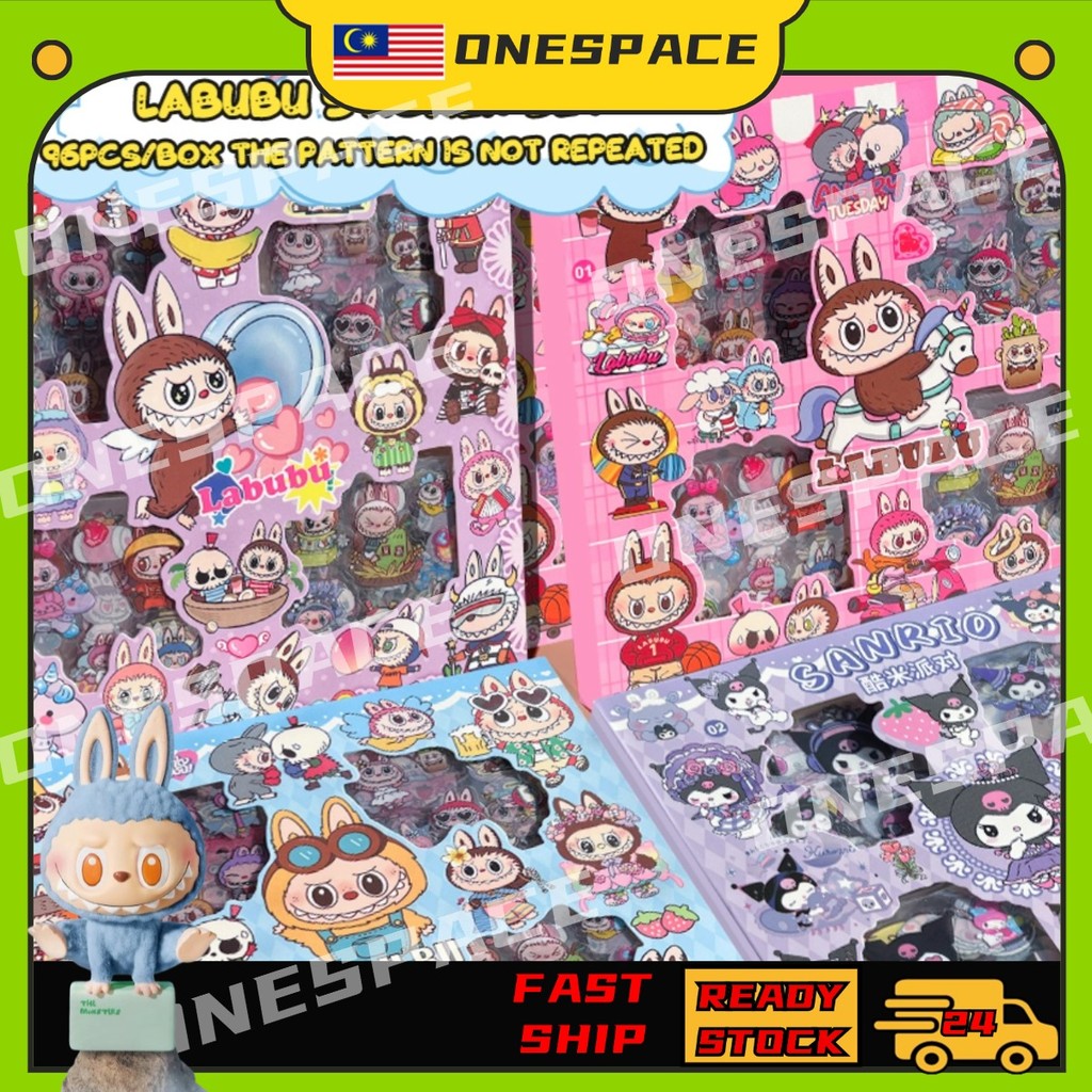 Labubu Sticker 100pcs Cute Set DIY Box Sanrio Kuromi Cinnamoroll Melody ...