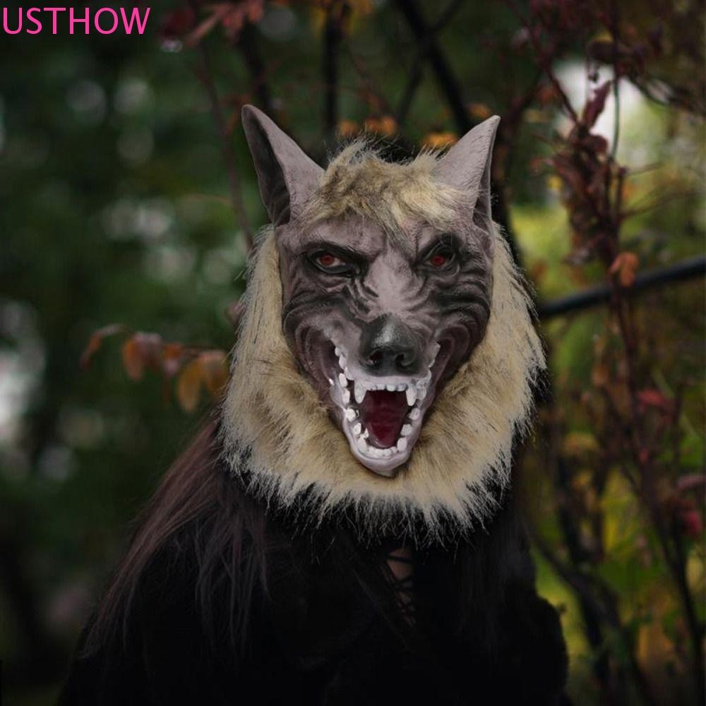 USTHOW Latex Wolf Head Mask, Horror Latex Halloween Wolf Costume, Ghost ...
