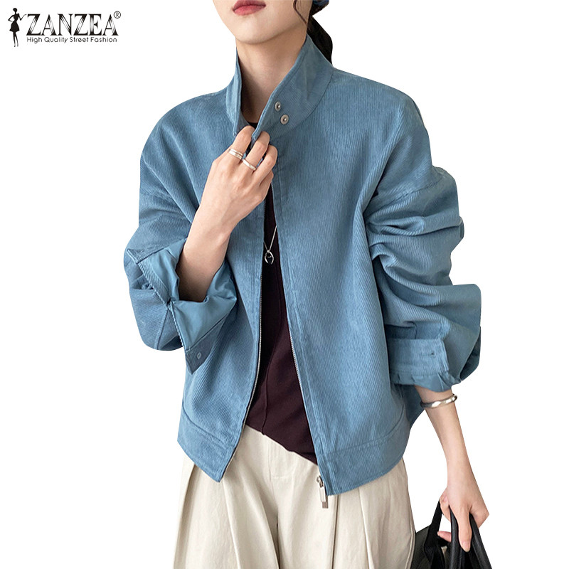 ZANZEA Women Korean Casual Stand Collar Drop Shoulder Long Sleeve ...