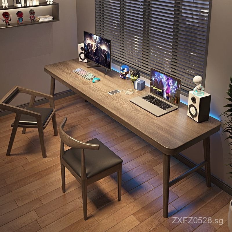 Office Long Strip Home Light Luxury Solid Wood Desktop Computer Desk Double Study Table Writing ...