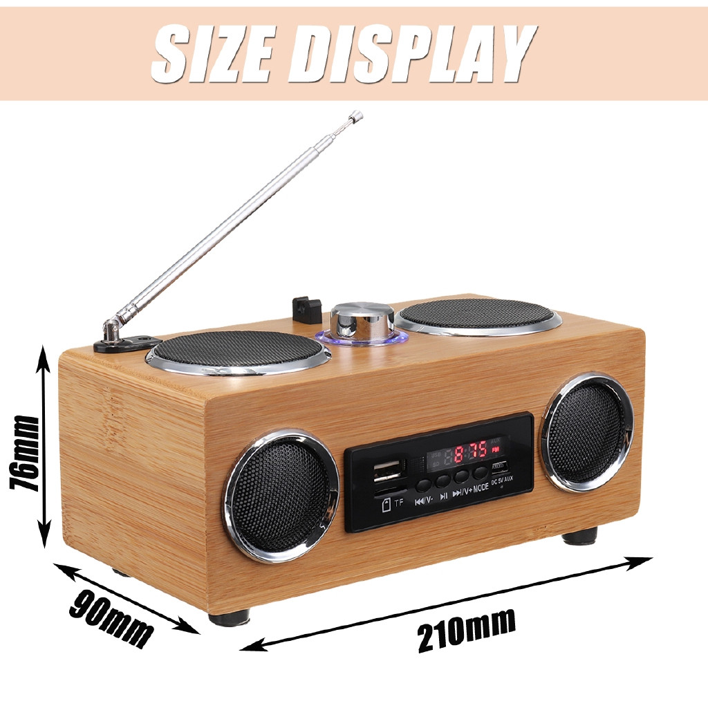 Retro Vintage Radio Super Bass FM Radio Bamboo Multimedia Speaker ...