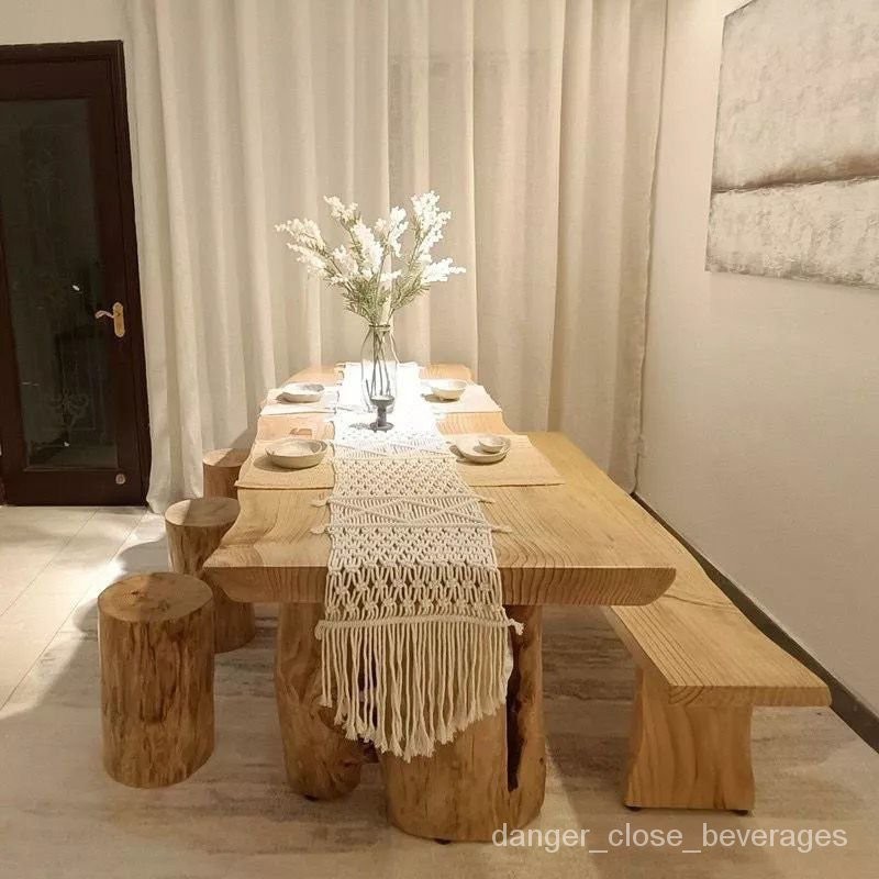 Log Dining Table and Chair Dining Table Japanese-Style Rectangular ...