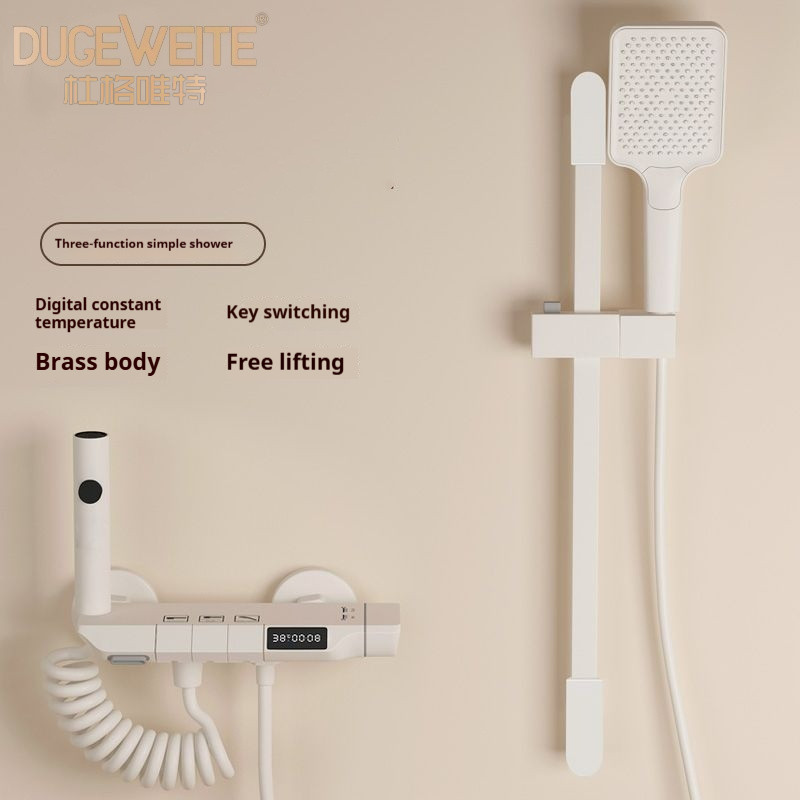 [Ready Stock] Cream White Simple Shower Set Thermostatic Bathroom Split ...