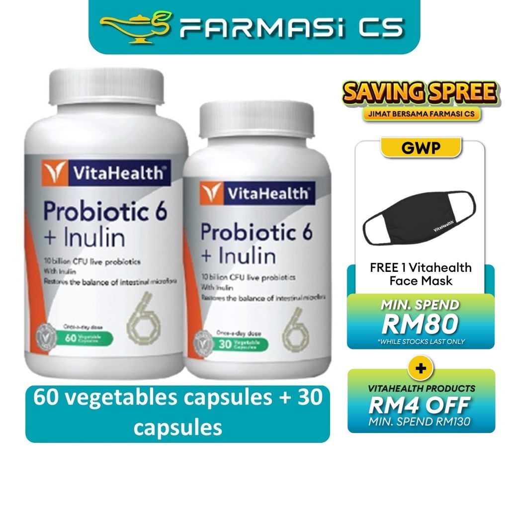 VitaHealth Probiotics 6+ Inulin 60 + 30 Capsules EXP:12/2025 ( Vita ...