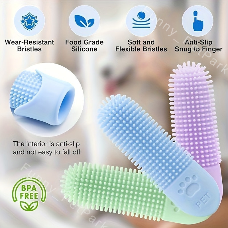 360° Pet Finger Toothbrush Soft And Flexible Silicone Brushes for Dog ...