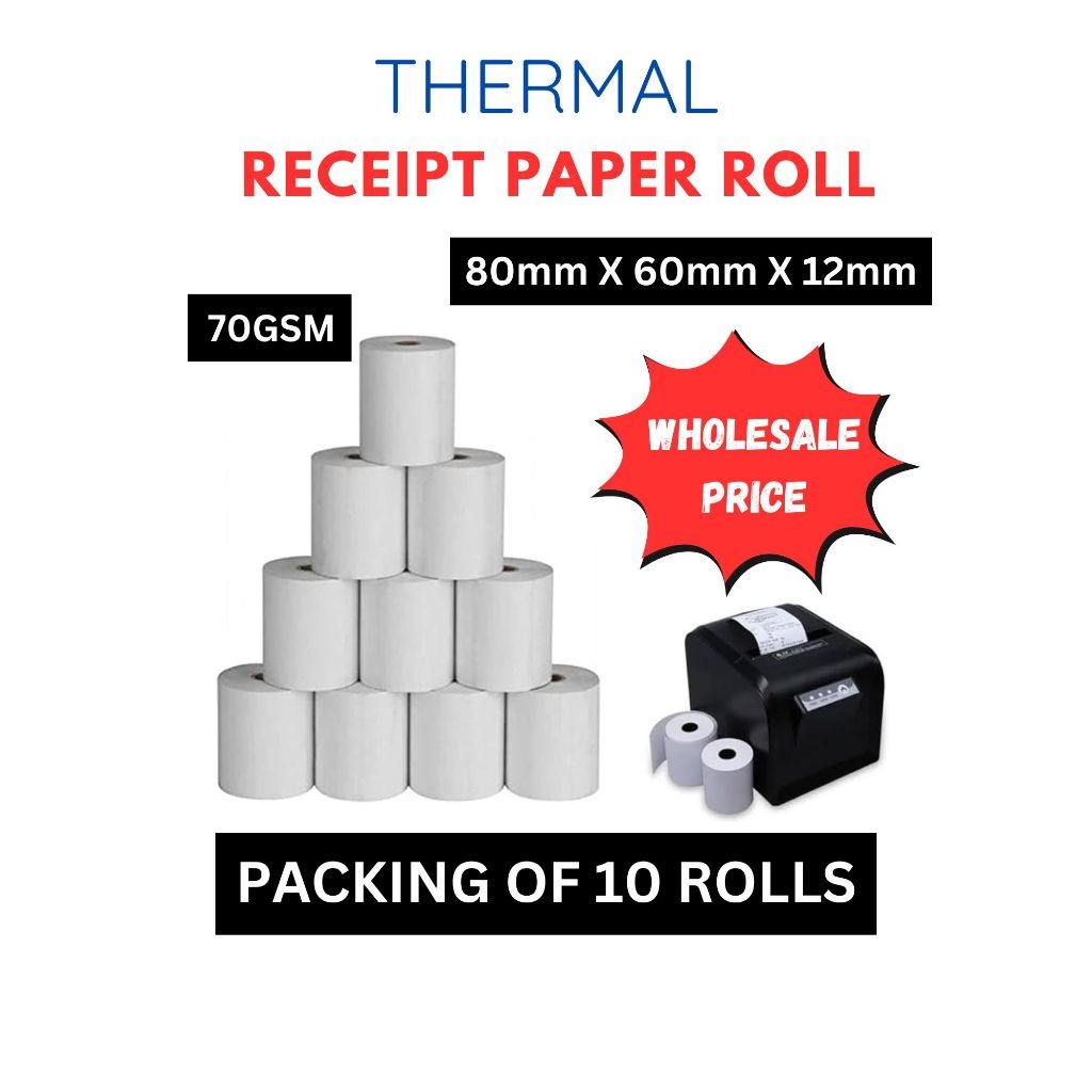 [ 10 Rolls ] Thermal Paper Roll 80mm*60mm*12mm/Receipt Cash Register ...