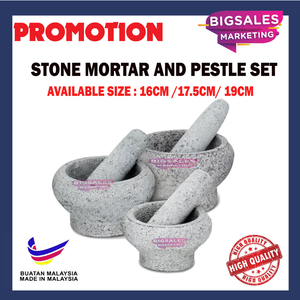 16cm/17.5cm/19cm Batu Lesung Granite Stone Mortar And Pestle Kitchen ...
