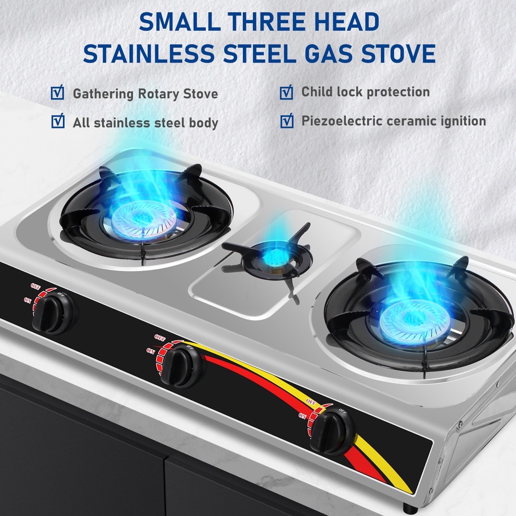 SUKINBO Three Burner Gas Stove Stainless Steel Gas Stove Liquefied Gas ...