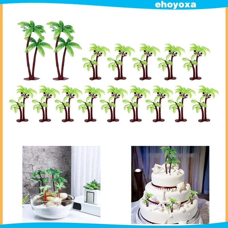 [Ehoyoxa] 16x Green Palm Tree Cake Toppers Hawaiian Beach Cake ...
