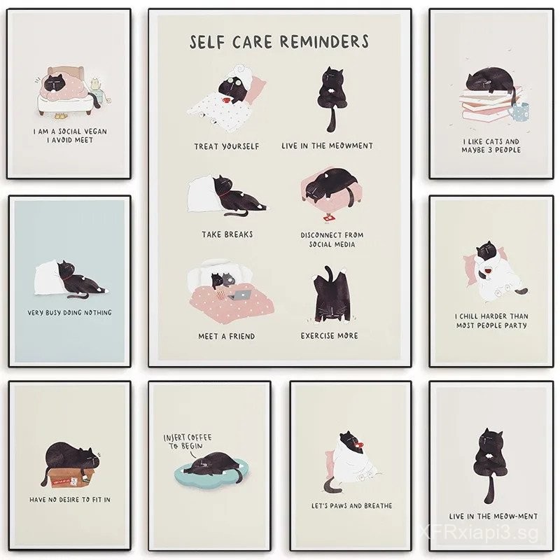 Funny Cat Illustration Supportive Positive Quote Poster Cute Kitten ...