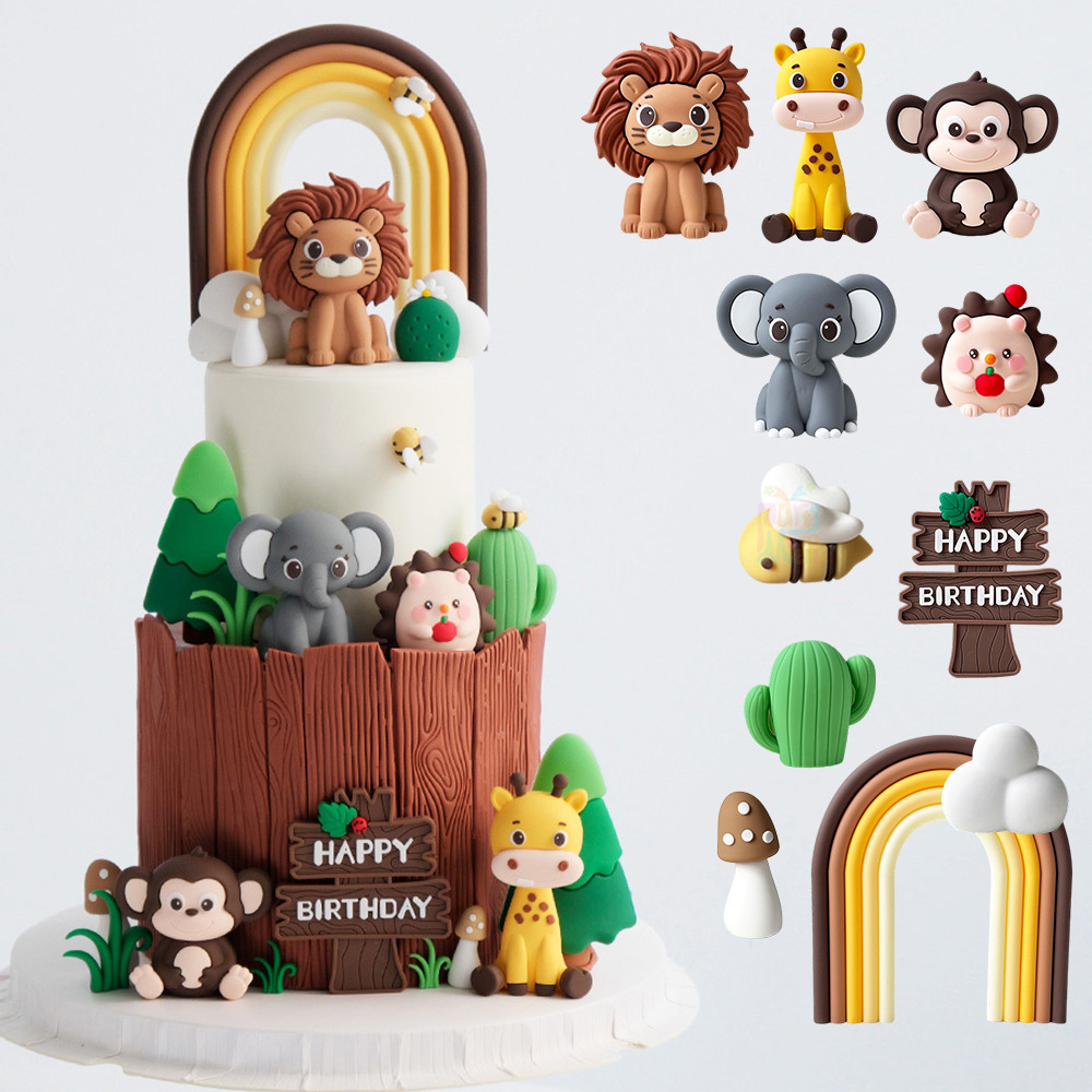 Retro Rainbow Cake Topper Lion Monkey Giraffe Wild Animal for Safari ...