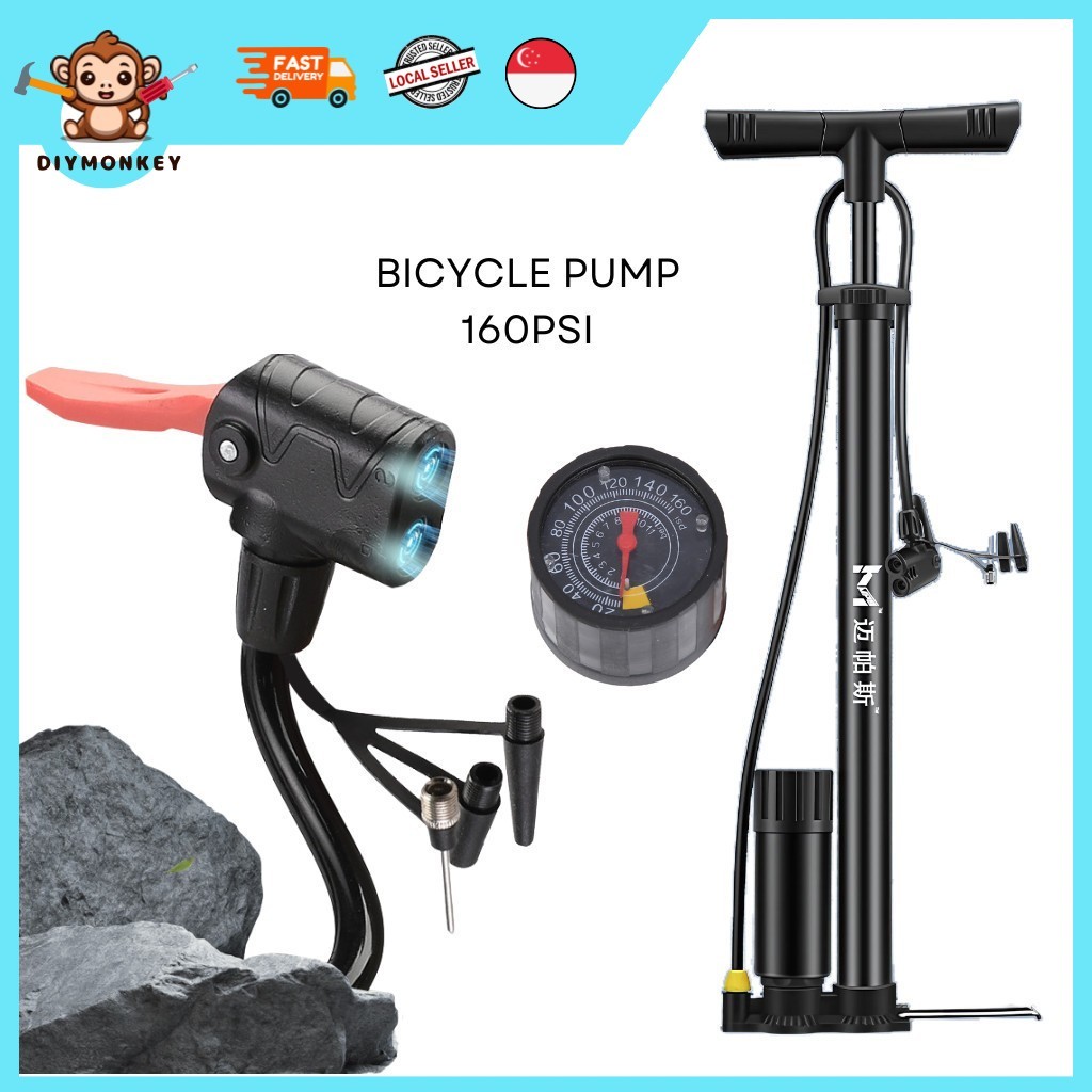 (DIY MONKEY) 160PSI Bicycle Road Bike Cycling Air Pump Floor Hand ...