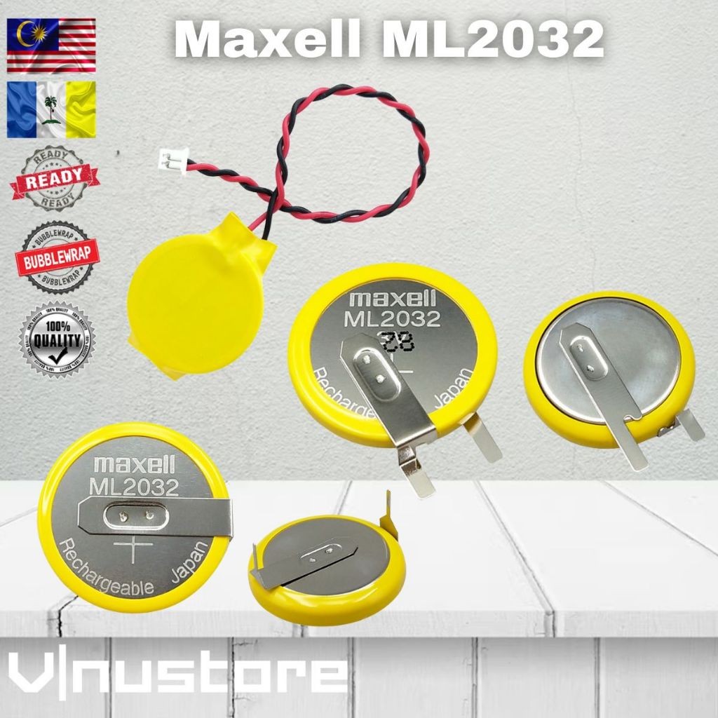 Maxell ML2032 with Pin soldering 3V CMOS Rechargable Coin Cell Lithium ...