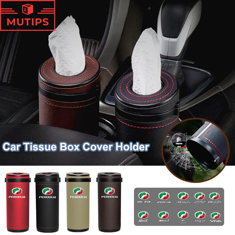 Perodua Car Leather Multifunctional Round Tissue Box Safety Window ...