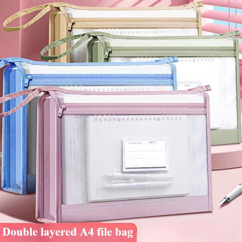 A4 Transparent Mesh Homework Storage Bag Large Capacity Double-layer ...