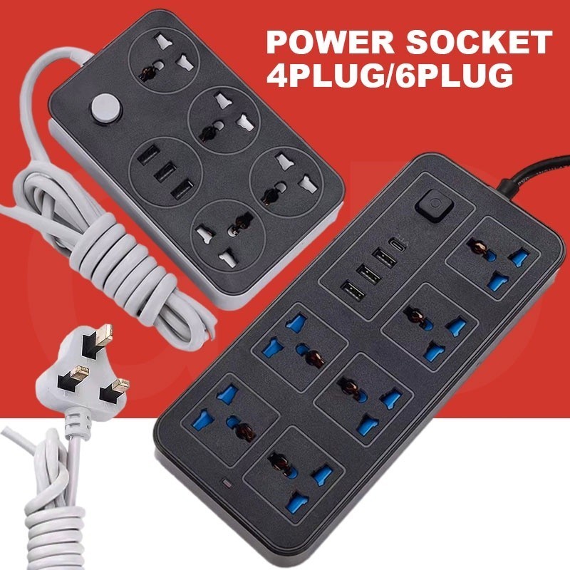 Extension Electric socket 6 Power Socket Extension wire USB Ports wayar ...