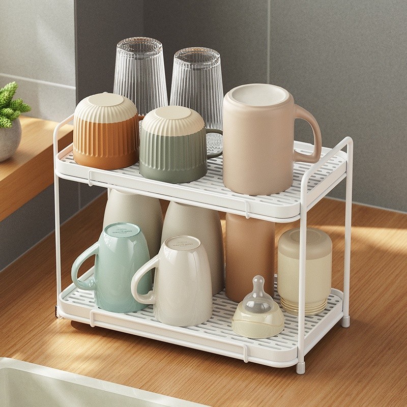 Double Layer Cup Rack Mug Holder Cup Storage Rack Coffee Glass Drainer ...