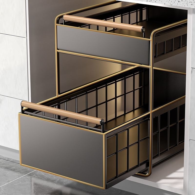 Kitchen Cabinet Pull-out Basket Sink Rack Multi-Functional Dish ...