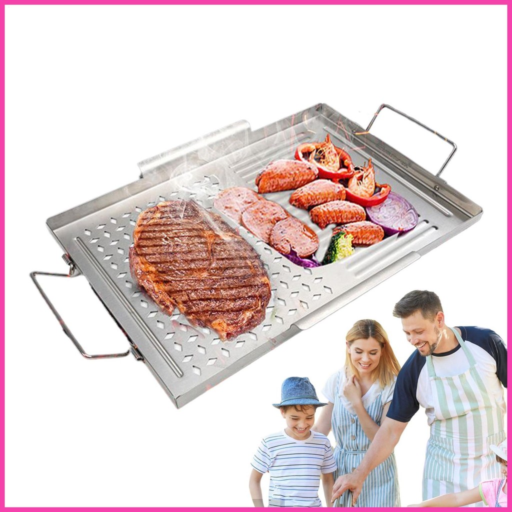 Grill Plate Griddle Pan Stainless Steel Serving Trays with Handles ...