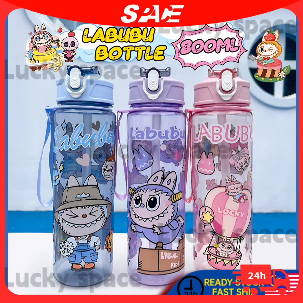 800ml Botol Air Labubu Water Bottle Kids Straw Bpa Free Botol ...