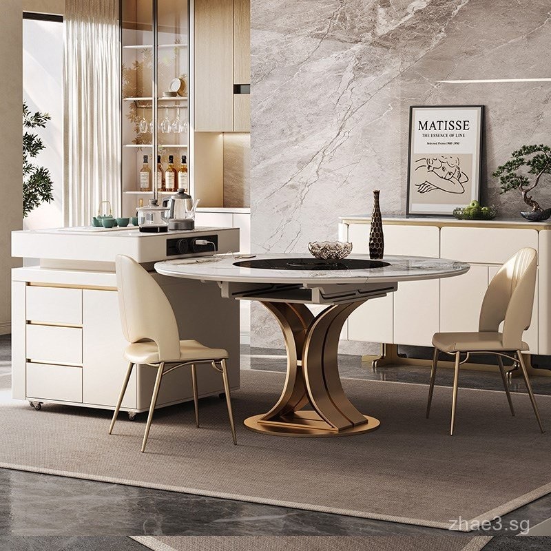 Island Table Dining Table Integrated Extendable Square to Round Table ...