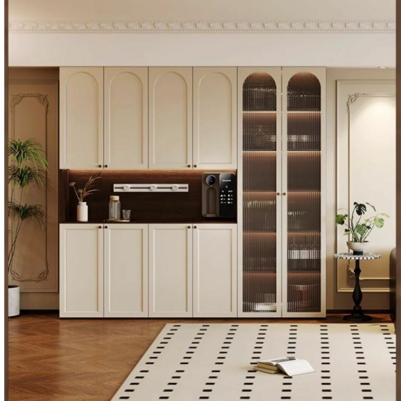High-End French Retro Dining Side Cabinet Back Wall Integrated Wine ...
