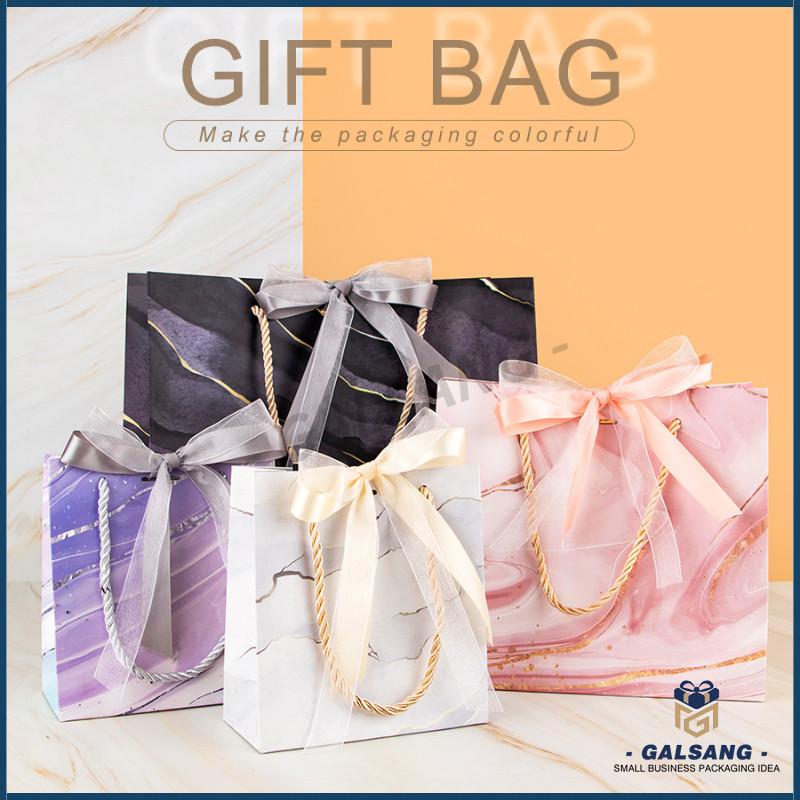 (MOQ:10pcs) Premium Marble Gift Paper Bag With Ribbon / Multifunction ...