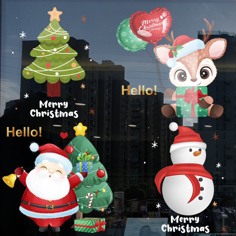 Holiday Party Glass Static Stickers Santa Claus Static Stickers Glass ...
