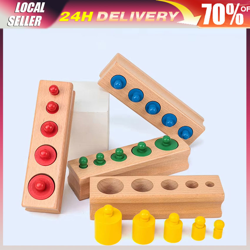 Montessori Knobbed Cylinder Wooden Colorful Socket Cylinder Block Set ...