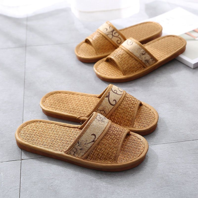 Lace Rattan Grass Slippers Female Spring Couple Home Indoor Pure ...