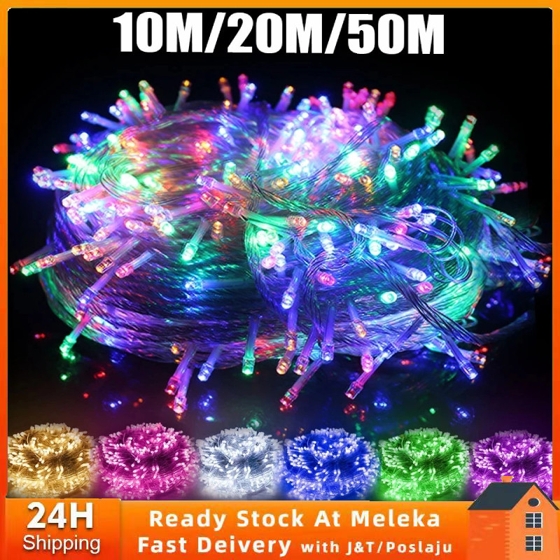LED Lampu Raya 50M 30M 20M 10M String Fairy Light Garland Christmas ...
